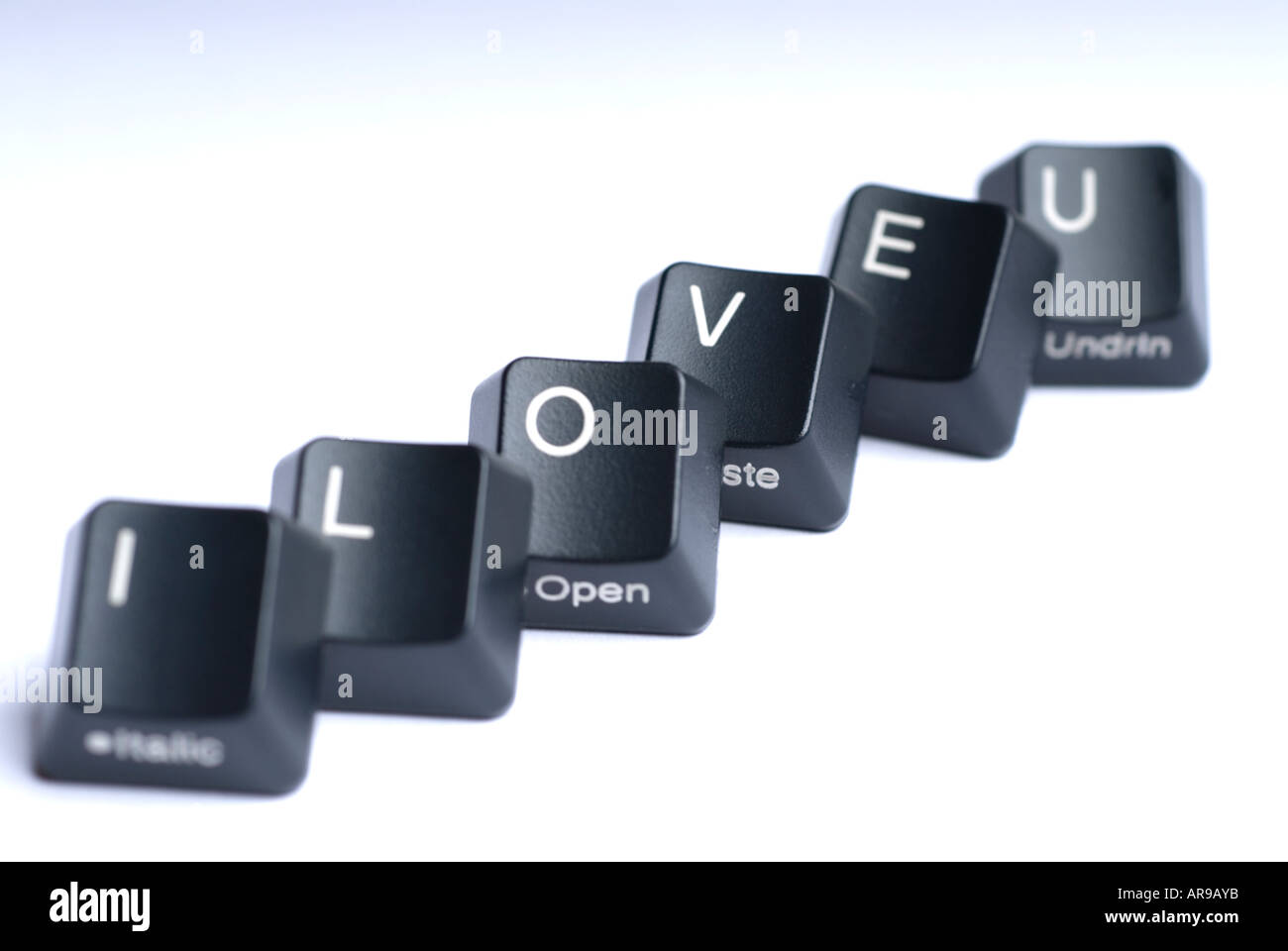 Image of the I L O V E U keys of a computer keyboard The keys are ...