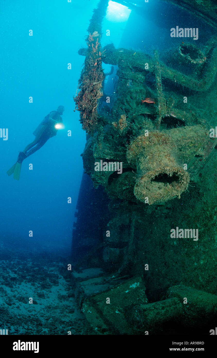 Scuba diver in ship wreck Patricia Parapriacanthus ransonneti Punta ...