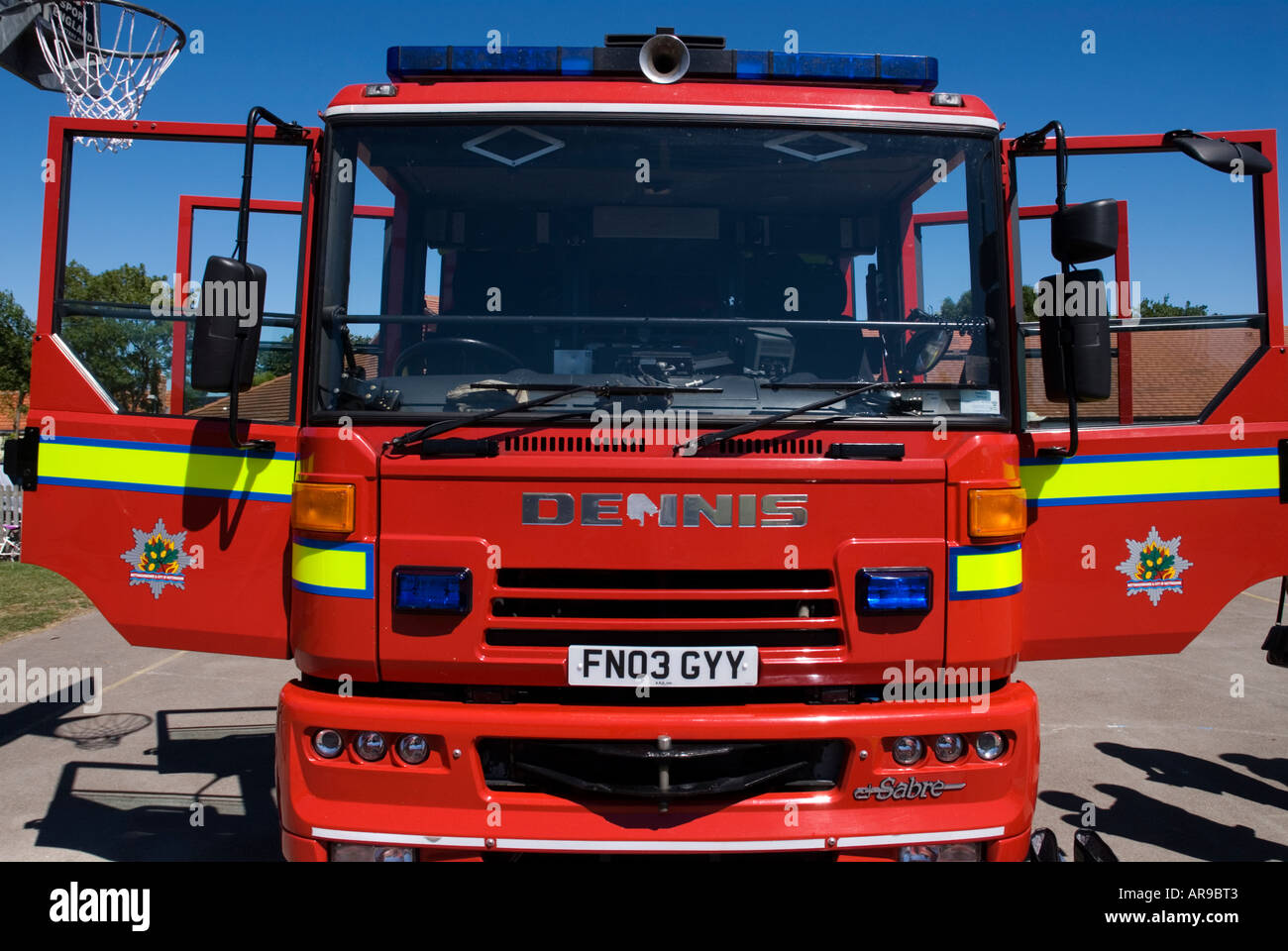 Image of a bright red English fire engine Stock Photo - Alamy