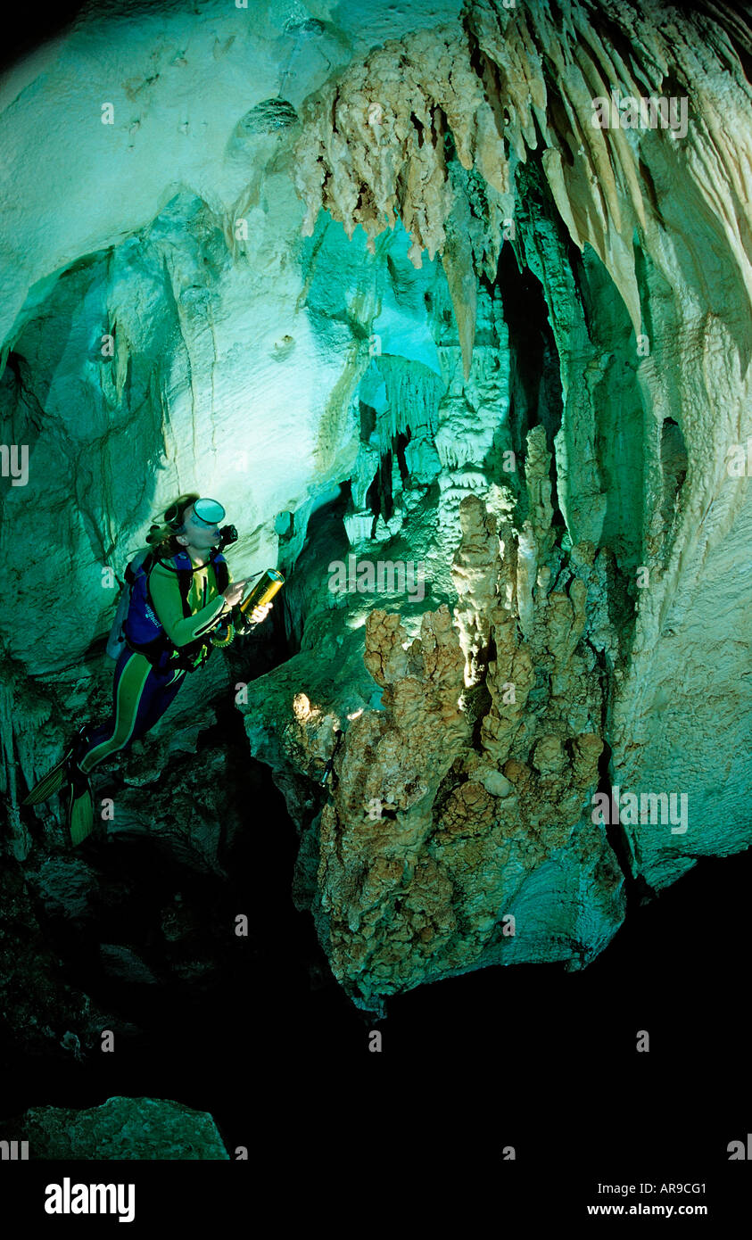 Scuba diver in underwater cave Cueva Taina Punta Cana Freshwater ...