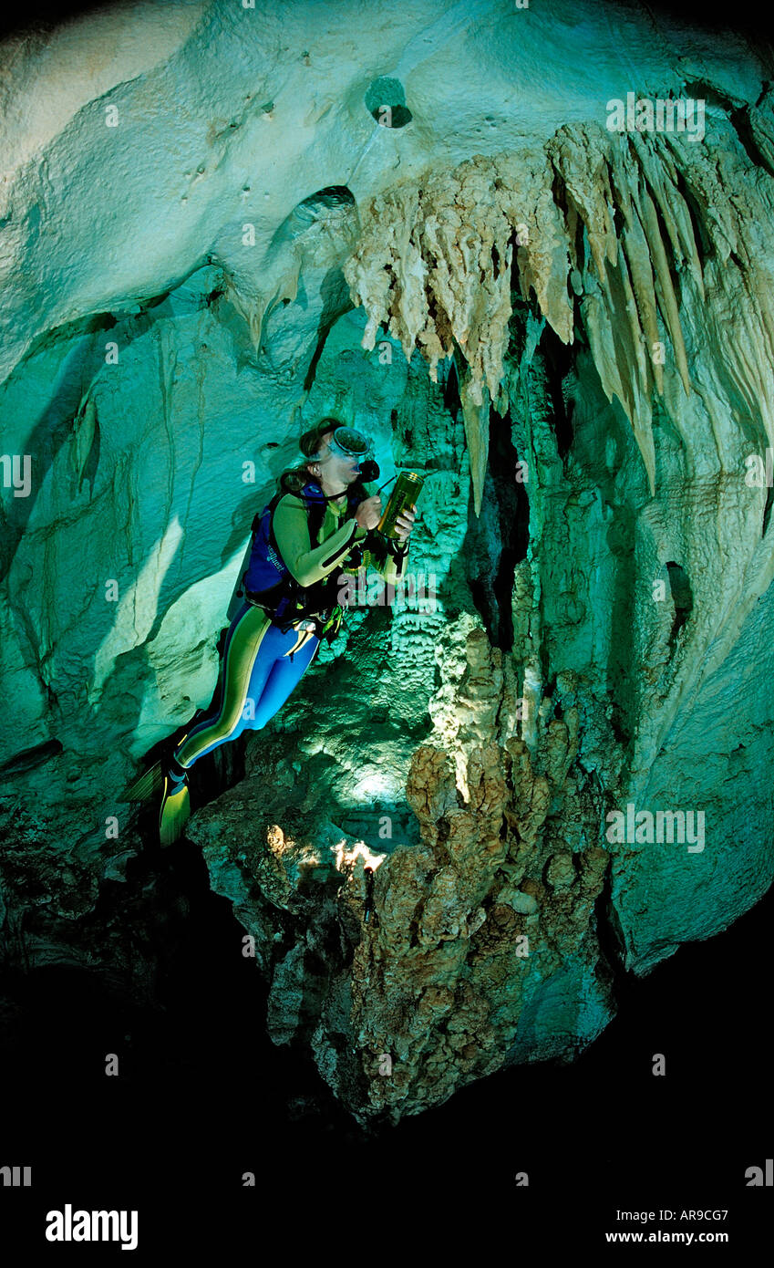 Scuba diver in underwater cave Cueva Taina Punta Cana Freshwater ...