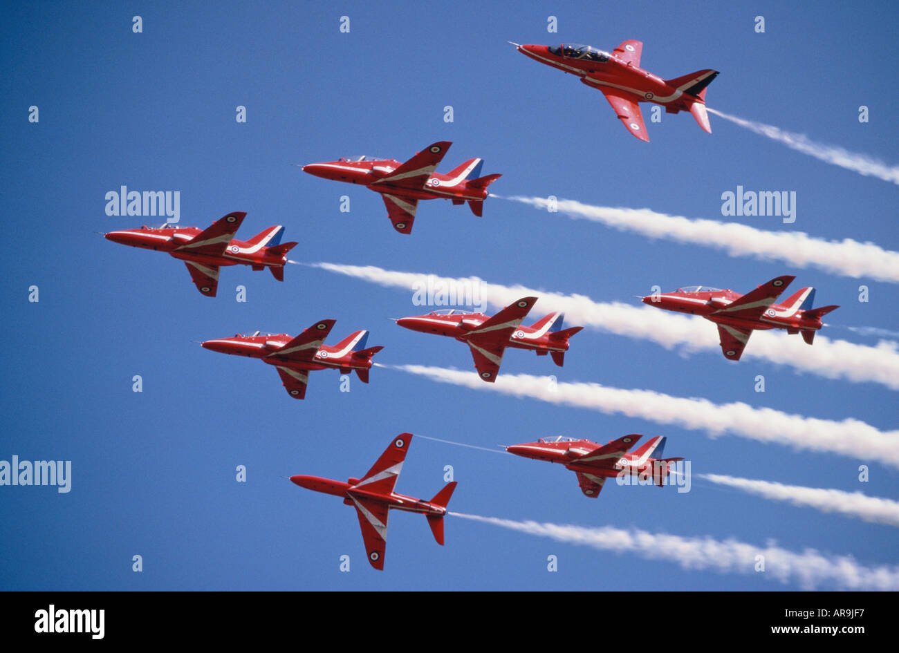 BAE Hawk jet trainers Royal Air Force Red Arrows flying aerobatic team ...