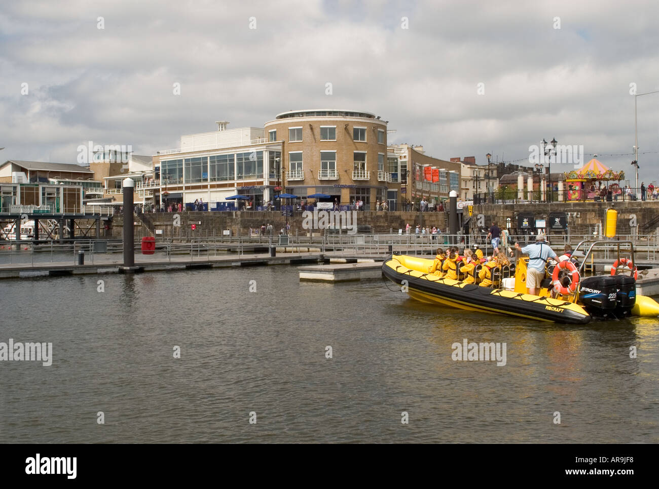 High Speed Adventure Boat at Pontoon alongside Mermaid Quay Cardiff Bay ...