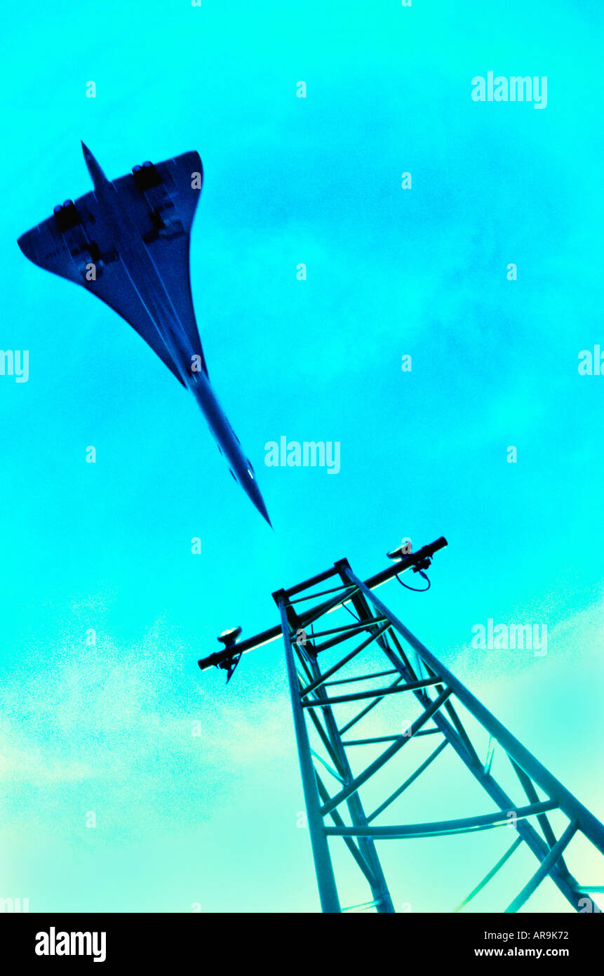 BAC BAE Aerospatiale Concorde supersonic jetliner over lights Stock ...