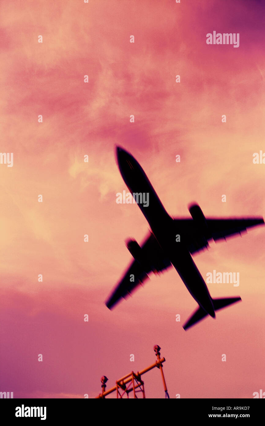 Boeing 767 jumbo jet generic airliner silhouette in the air, cross ...