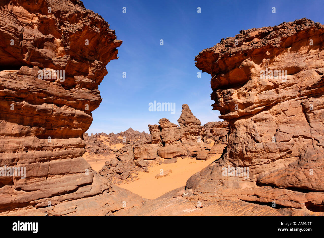 Natural rock formations in the Akakus Mountains Sahara Desert Libya ...