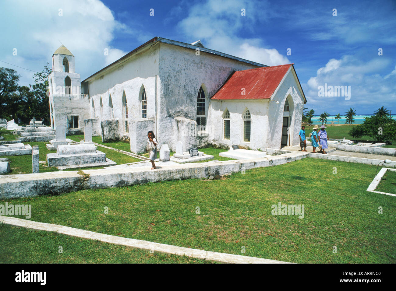Church on Aitutaki in Cook Islands typical of South Pacific churches ...
