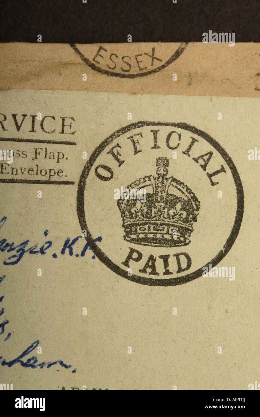 British Official Paid postage mail franking stamp from Second World War ...