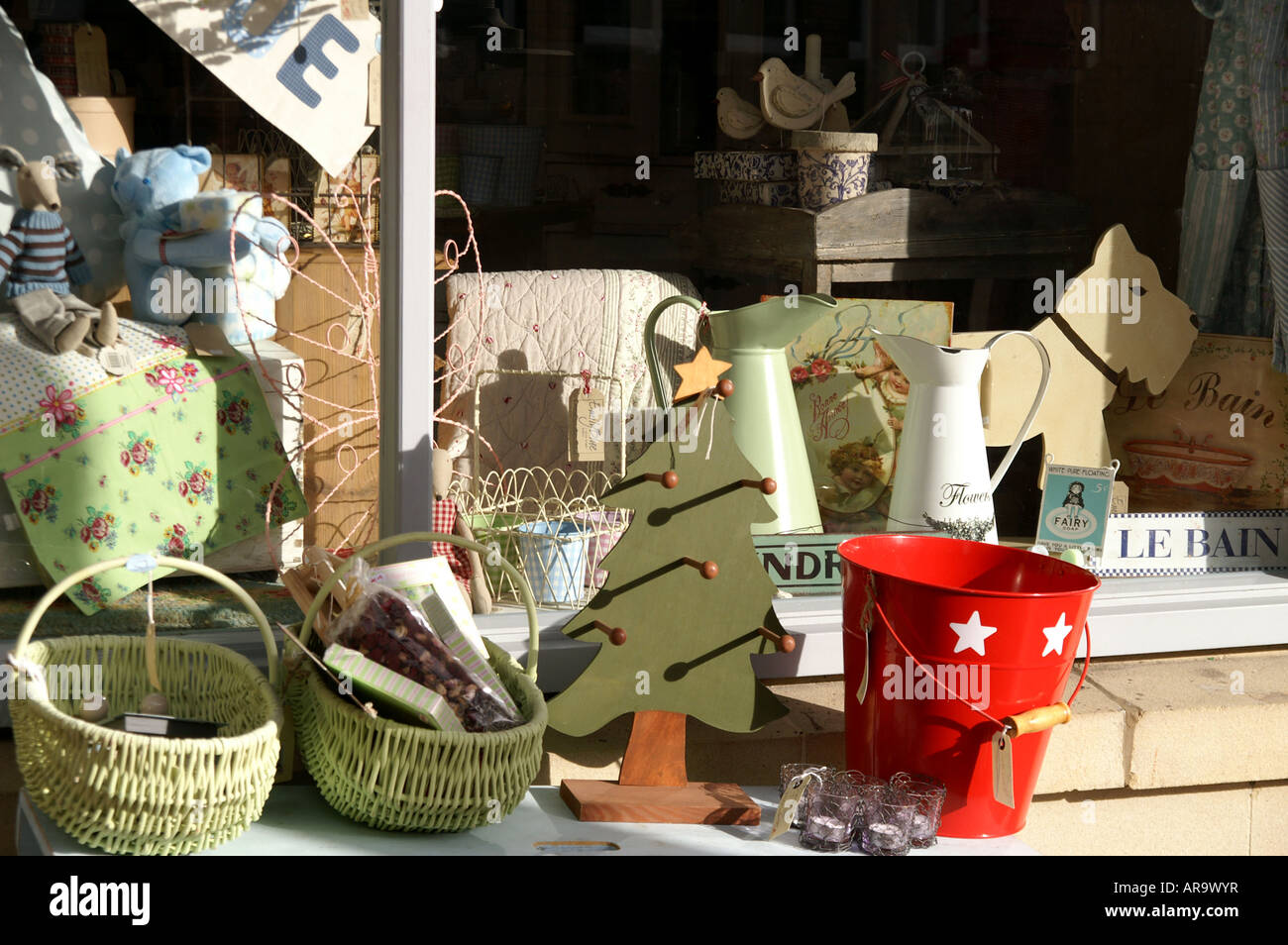 Red bucket with white Stars for sale in a shop window in Stroud ...