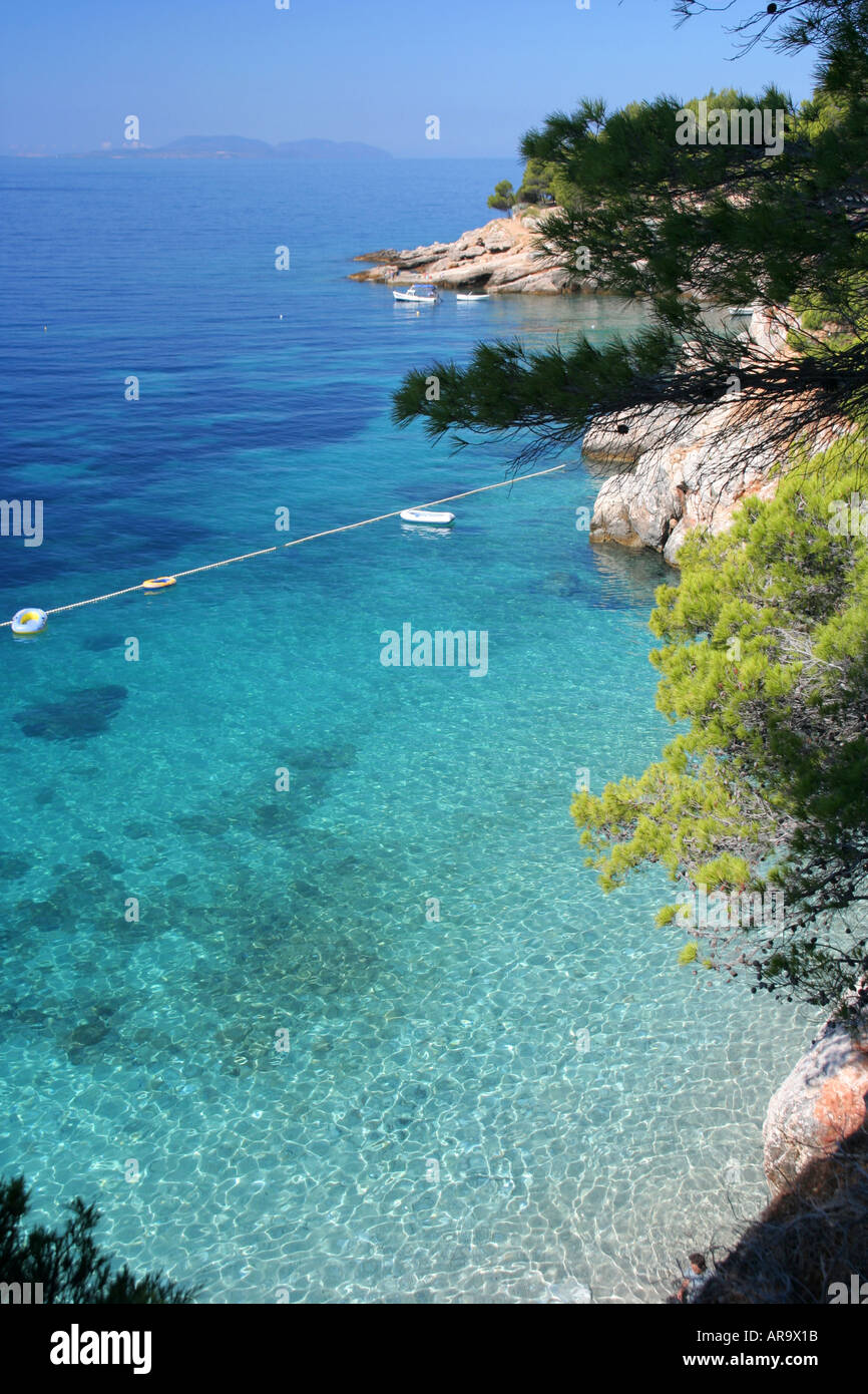 A spectacular sapphire bay near camping site in Jagodna village on Hvar ...