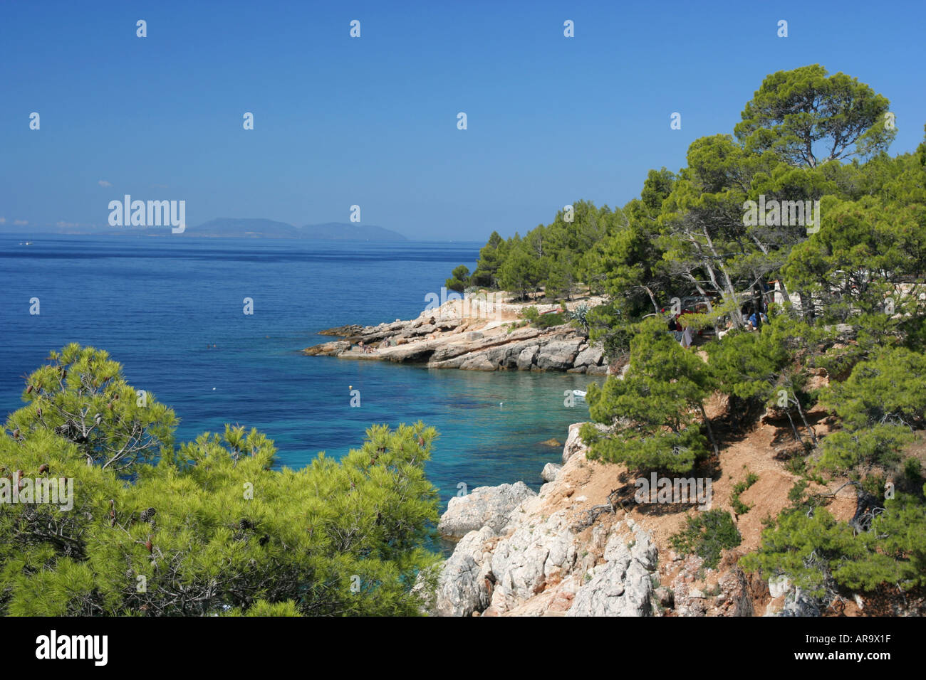 A spectacular sapphire bay near camping site in Jagodna village on Hvar ...