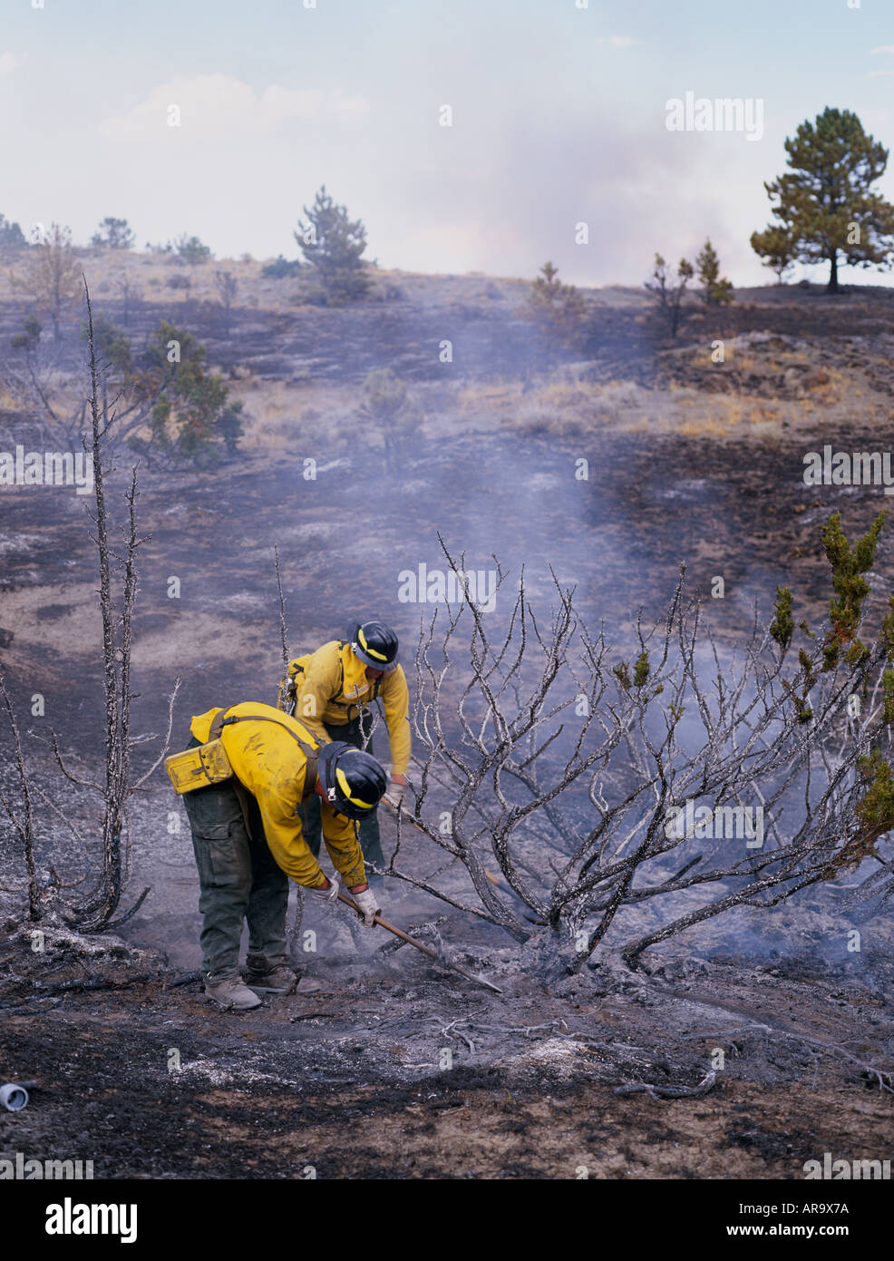 Fire Fighters damping down wildfire with foam / chemical, Big Timber ...