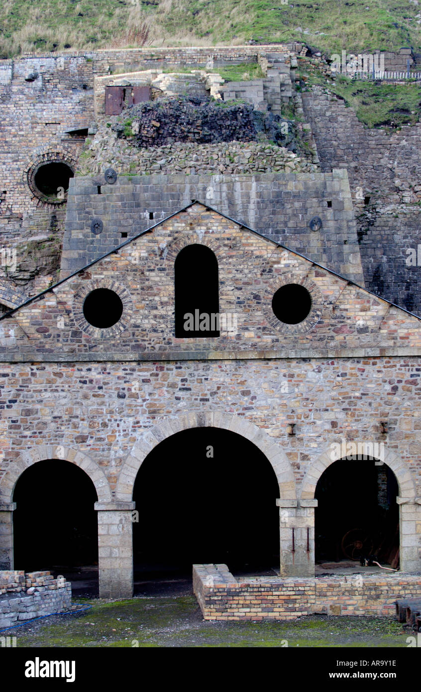 Cast House with Blast Furnace behind at Blaenafon Ironworks Gwent South ...