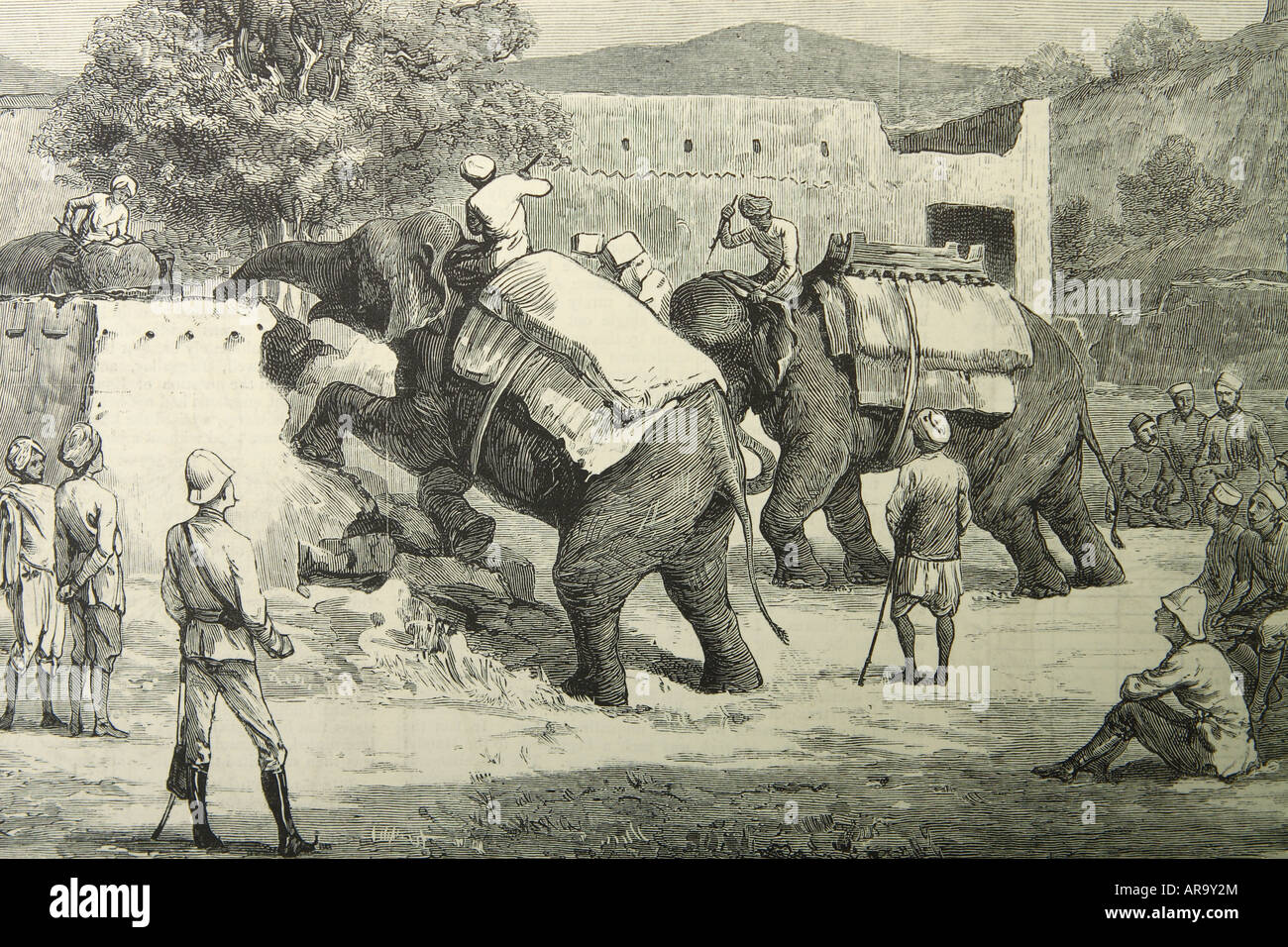 Afghanistan elephants under control of the British Army destroy enemy ...