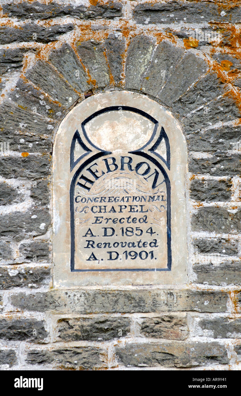 Name date stone of Hebron Congregational Chapel at Crickadarn Powys ...