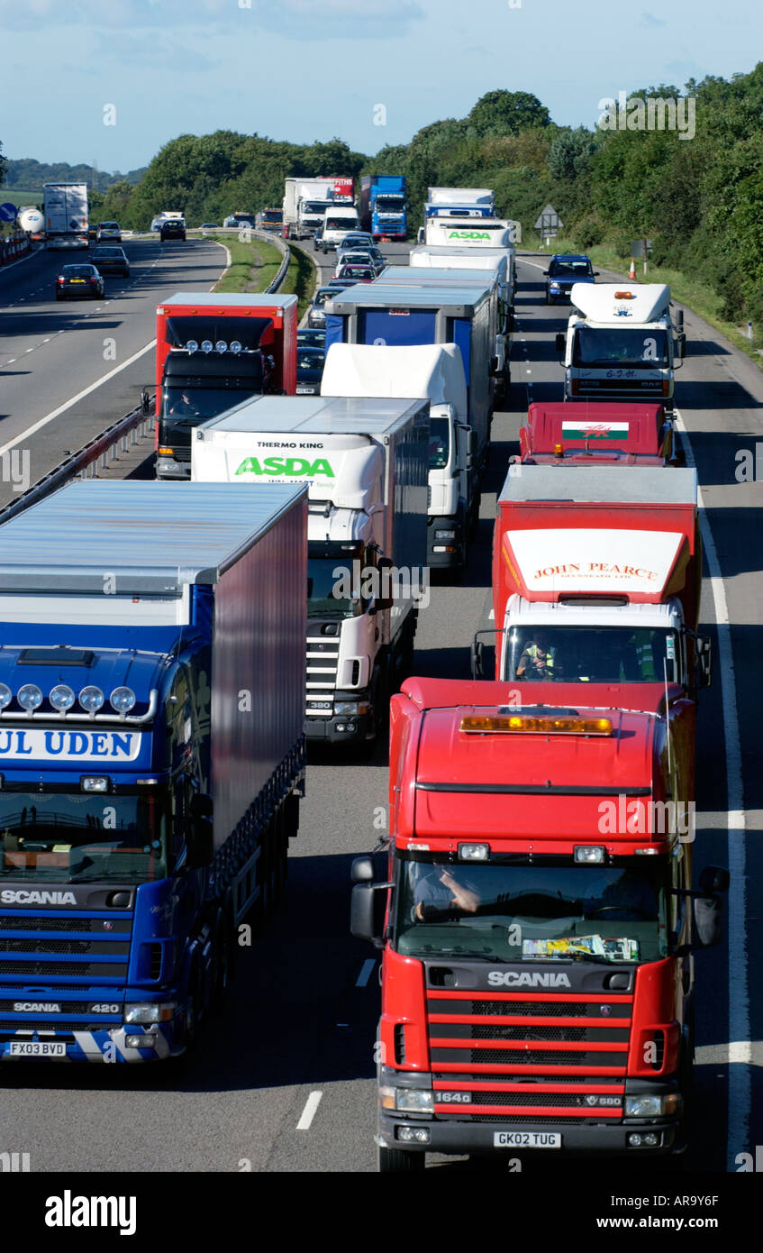 Heavy traffic slow moving on the M4 motorway in South Wales UK Stock ...