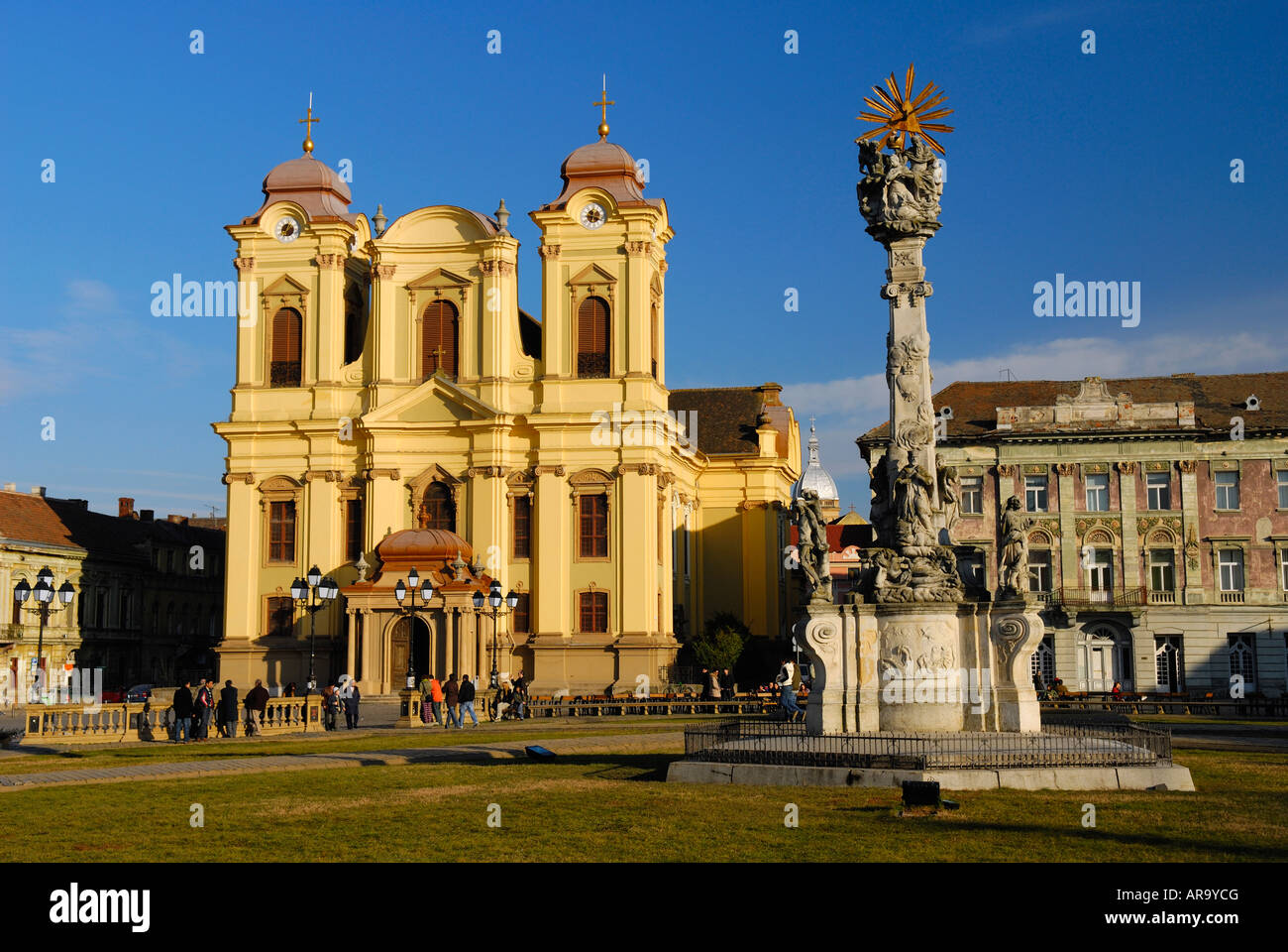 Roman Catholic Cathedral and Plague Column Timisoara Romania Stock ...