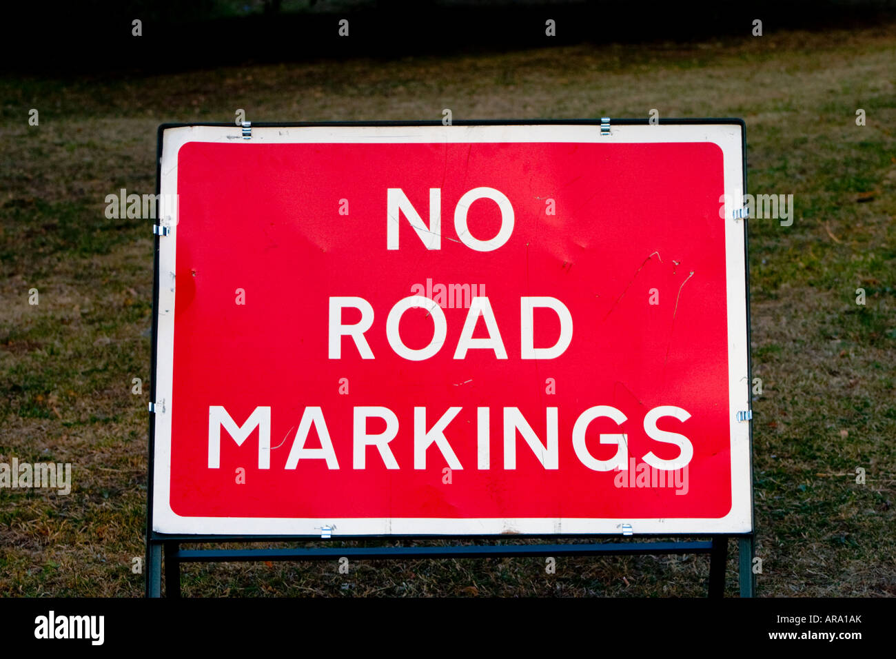 No road markings temporary road works road sign Stock Photo - Alamy