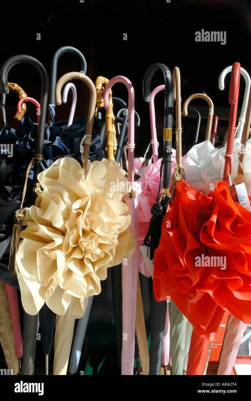 Stylish umbrellas in a shop window London Stock Photo - Alamy