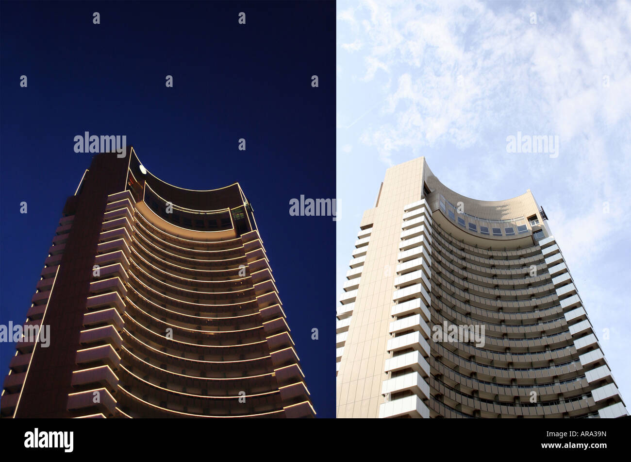 two modern buildings at day and night Stock Photo - Alamy