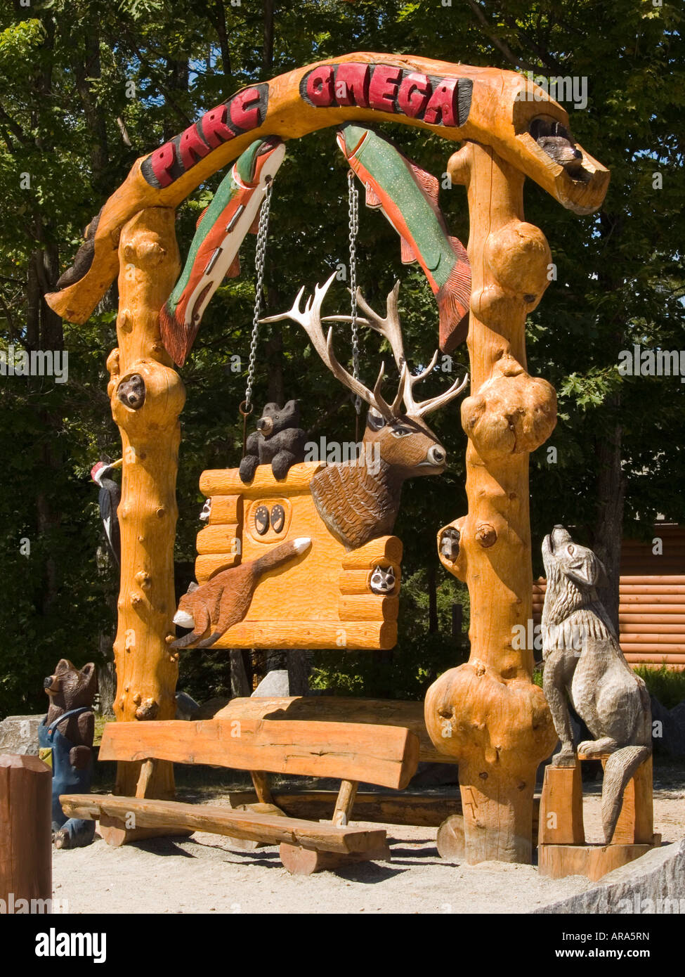 The wooden entrance gate to Parc Omega in Montebello, Quebec Canada ...
