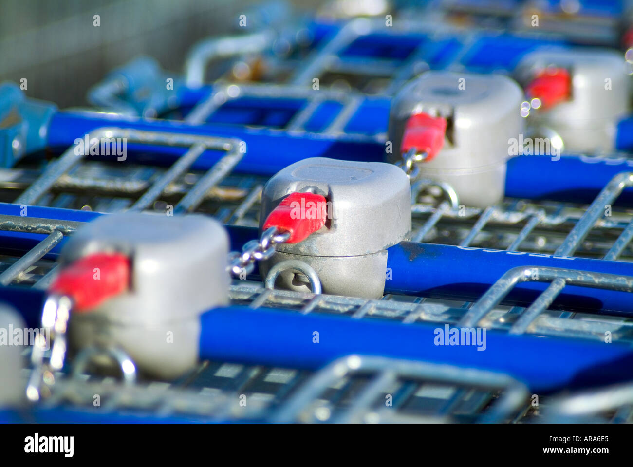 Close up picture of the coin operated locking mechanism for shopping ...