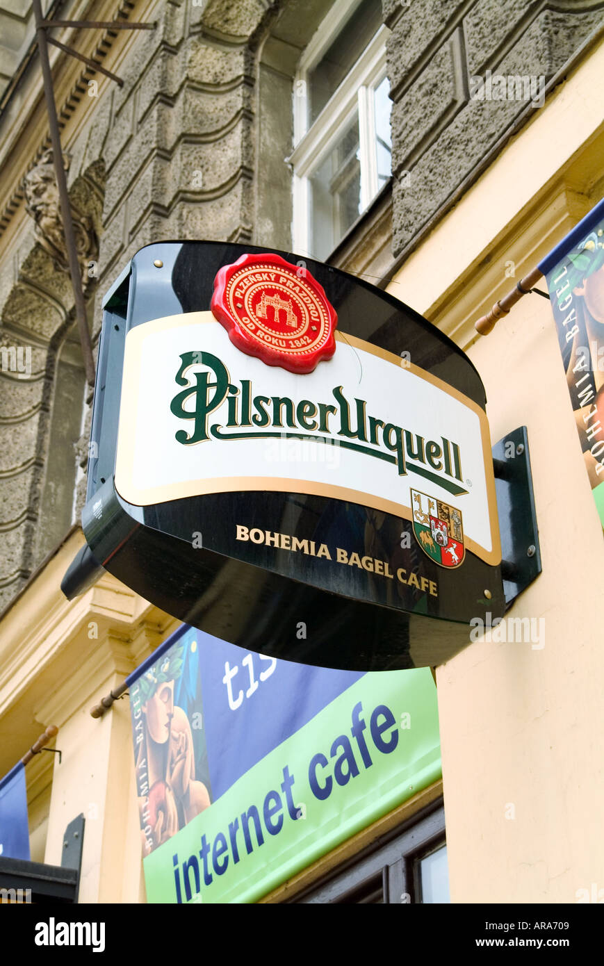 Beer sign in Prague Stock Photo - Alamy