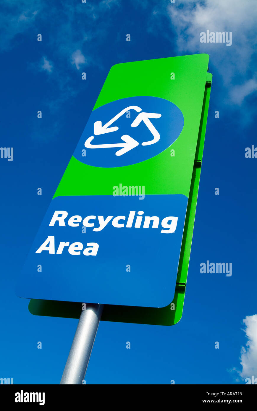 Recycling area sign in a supermarket car park Stock Photo - Alamy