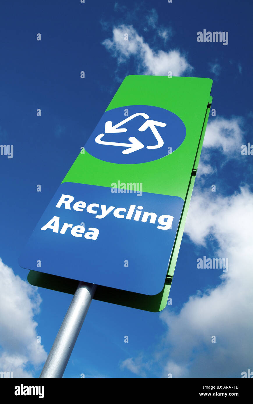 Recycling area sign in a supermarket car park Stock Photo - Alamy