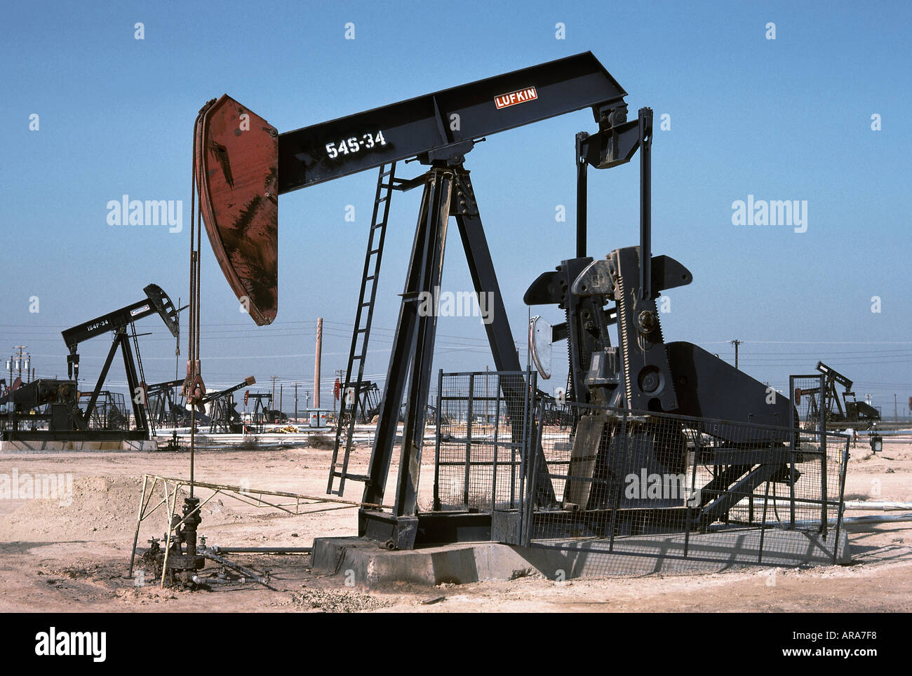 Section of the vast oil exploitation areas in San Joaquin Valley near ...