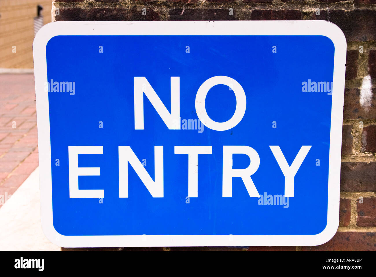 Square blue no entry road sign Stock Photo - Alamy