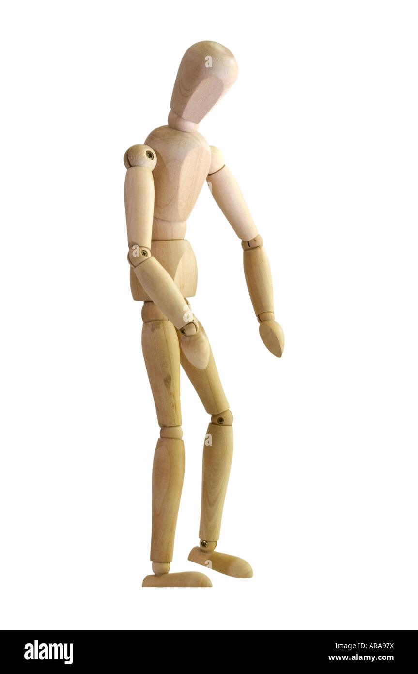 Posed artist manikin on white background looking down Stock Photo - Alamy