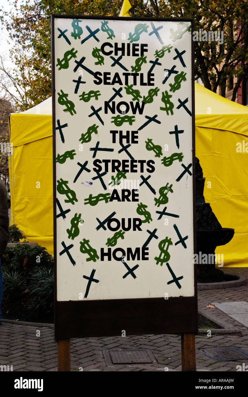 sign next to bust of Chief Seattle Pioneer Square Seattle Washington ...