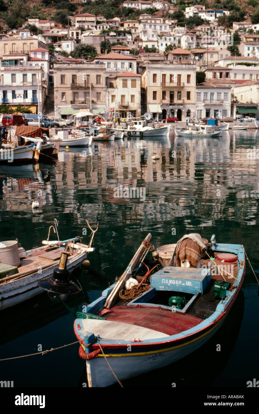 The town of Gythio seen from the harbour Southern Peloponnese Greece ...