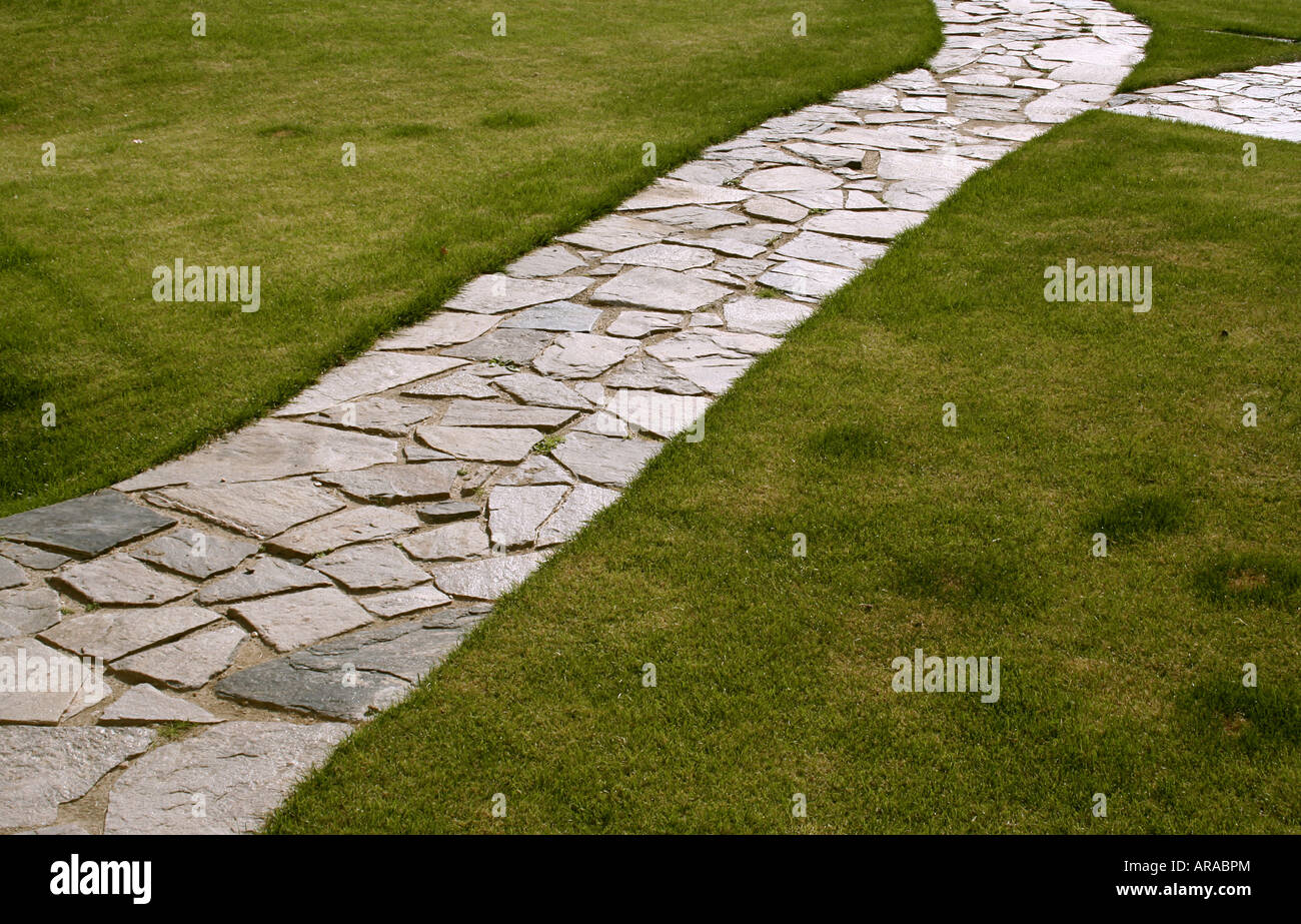 Very old garden stone path Stock Photo - Alamy
