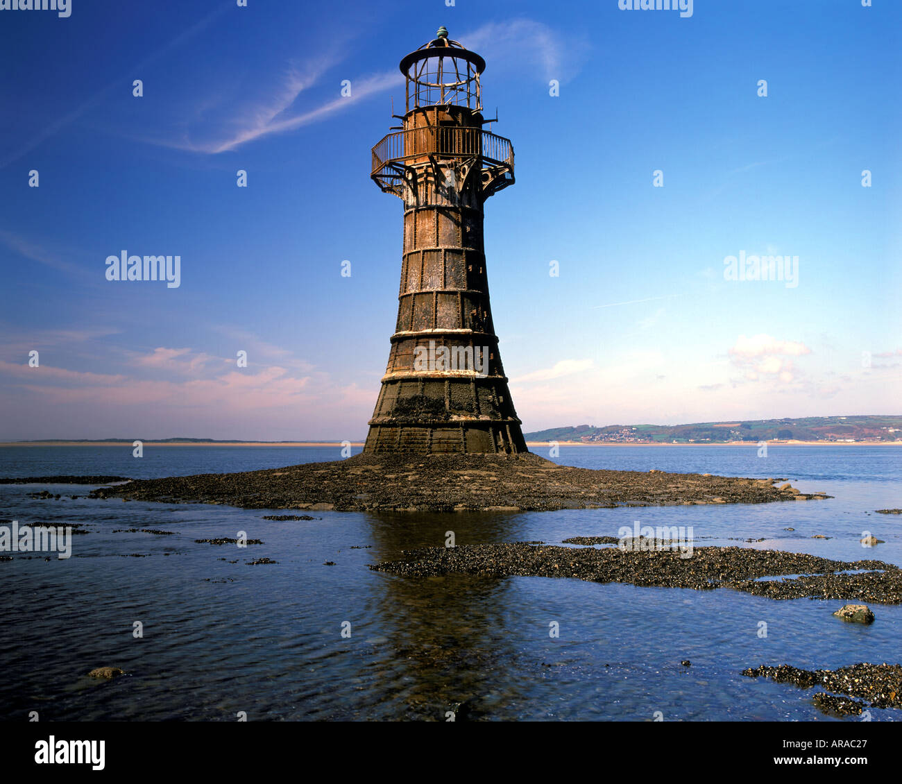 Derelict lighthouse, Whiteford point, Gower peninsula, Wales, United ...