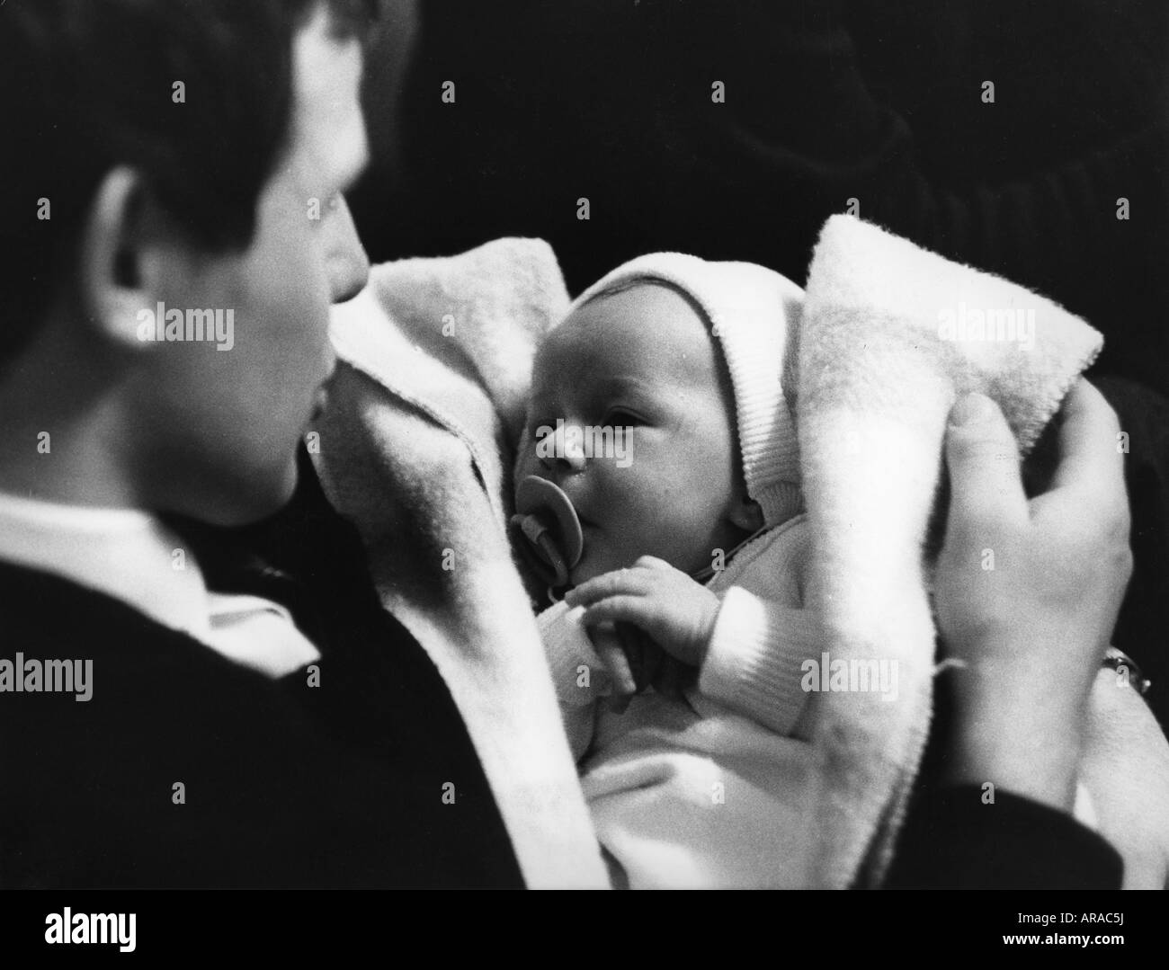 people, child / children, babies, father with baby in his arms, 1950s ...