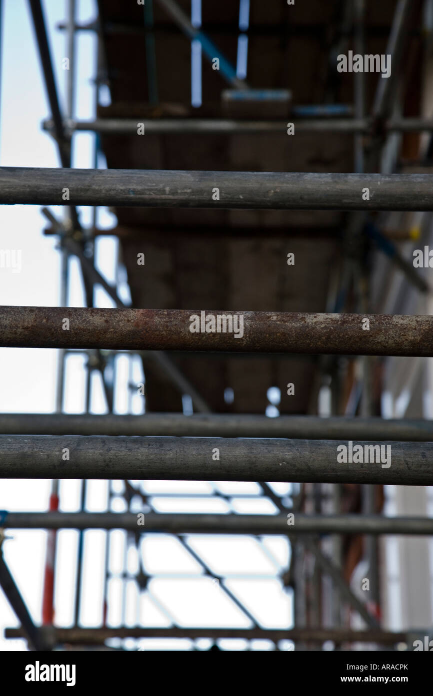 A close-up of scaffolding outside an old building, Guildford, Surrey ...