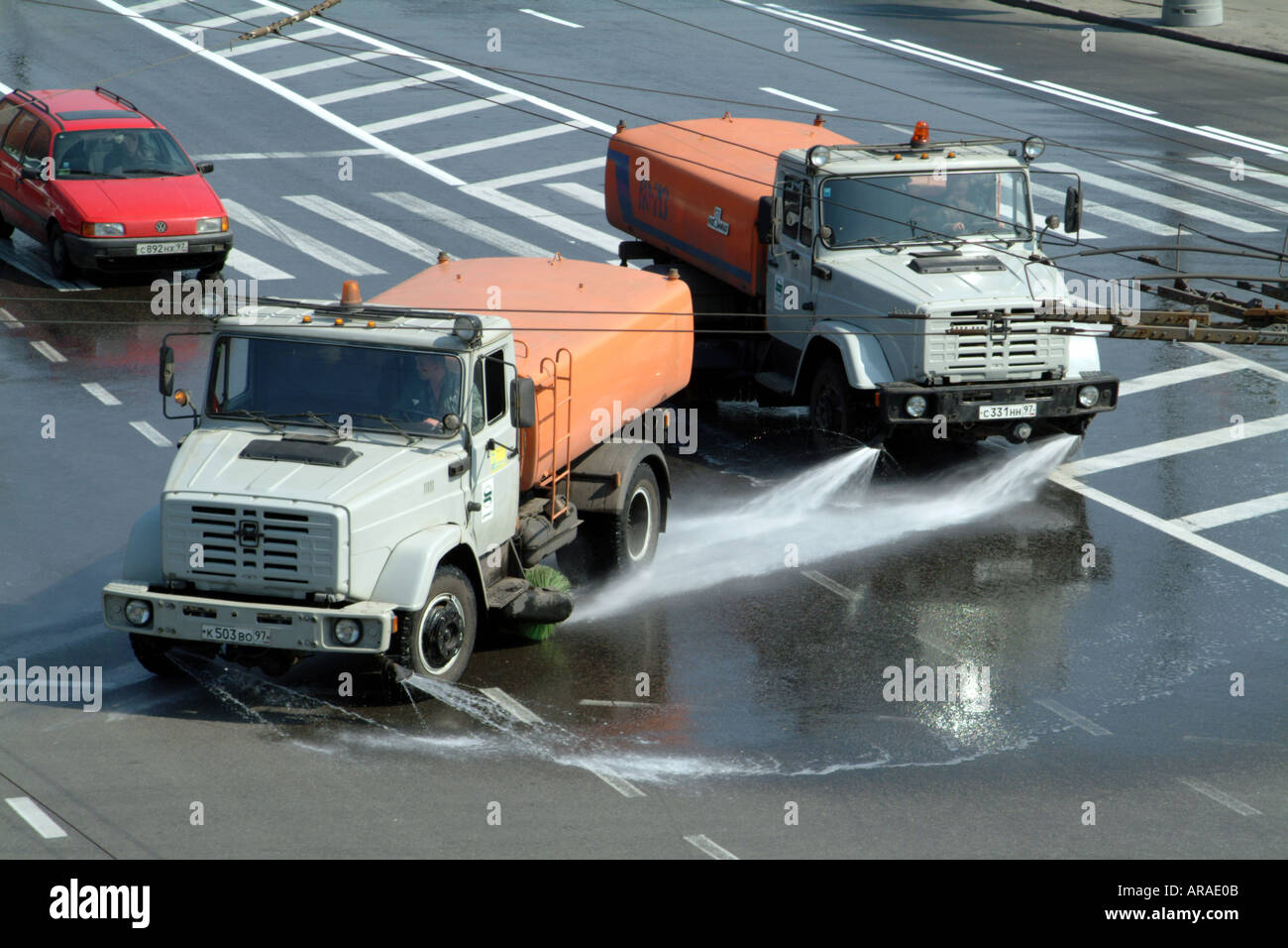 Street Cleaning Truck Washing Moscows Public Roads Russian Federation ...