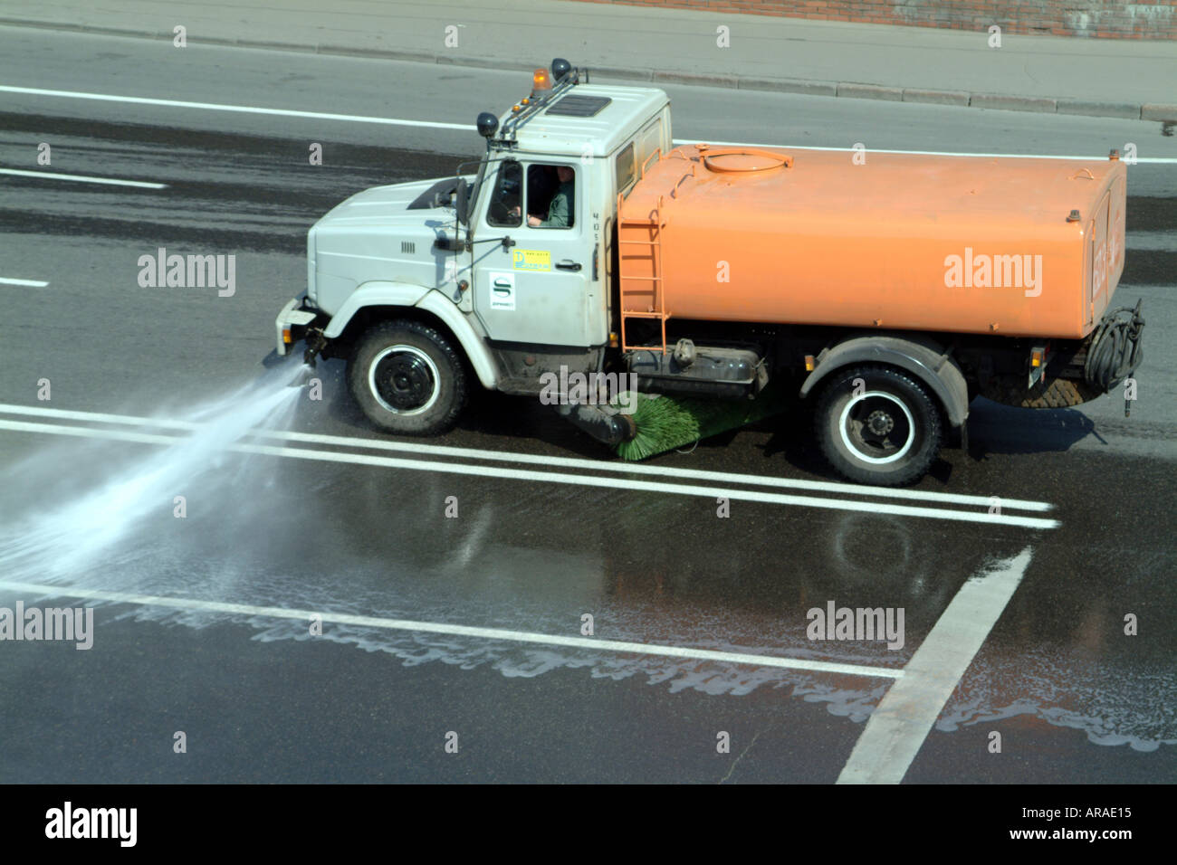 Street Cleaning Truck Washing Moscows Public Roads Russia Stock Photo ...