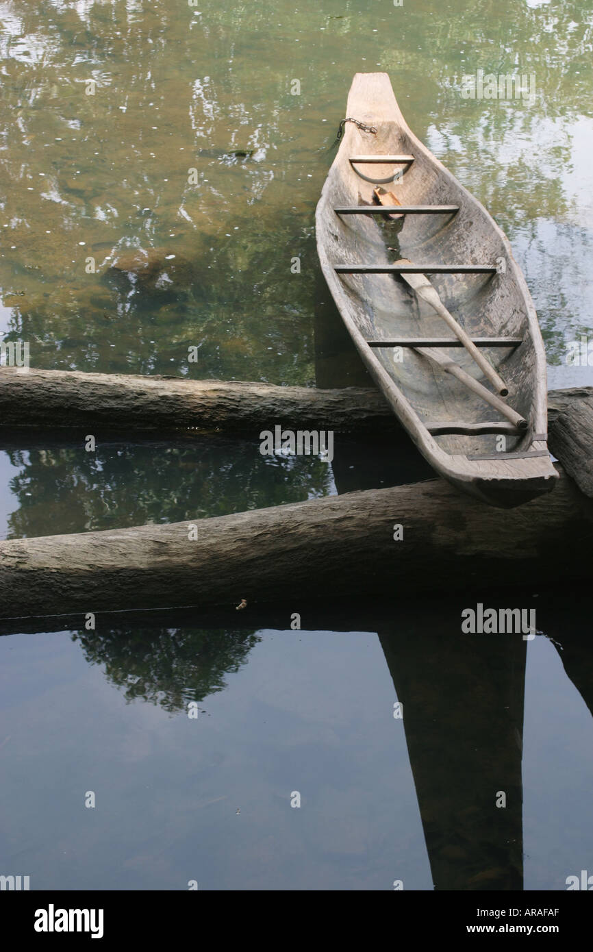Solid wood boat Yok Don National Park Vietnam Stock Photo - Alamy
