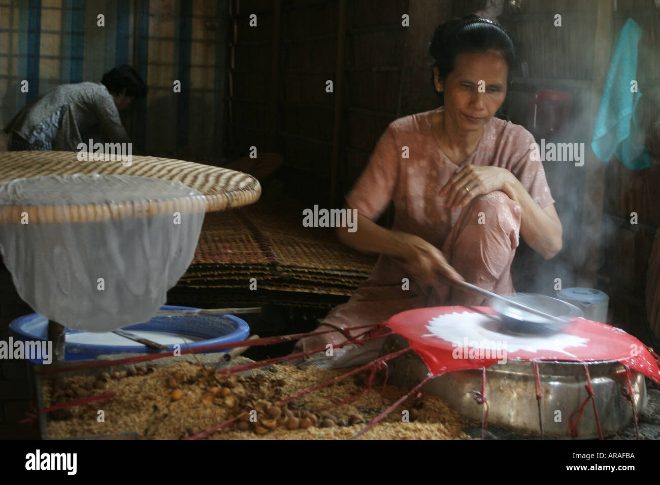 Making rice paper Mekong Delta Vietnam Stock Photo - Alamy