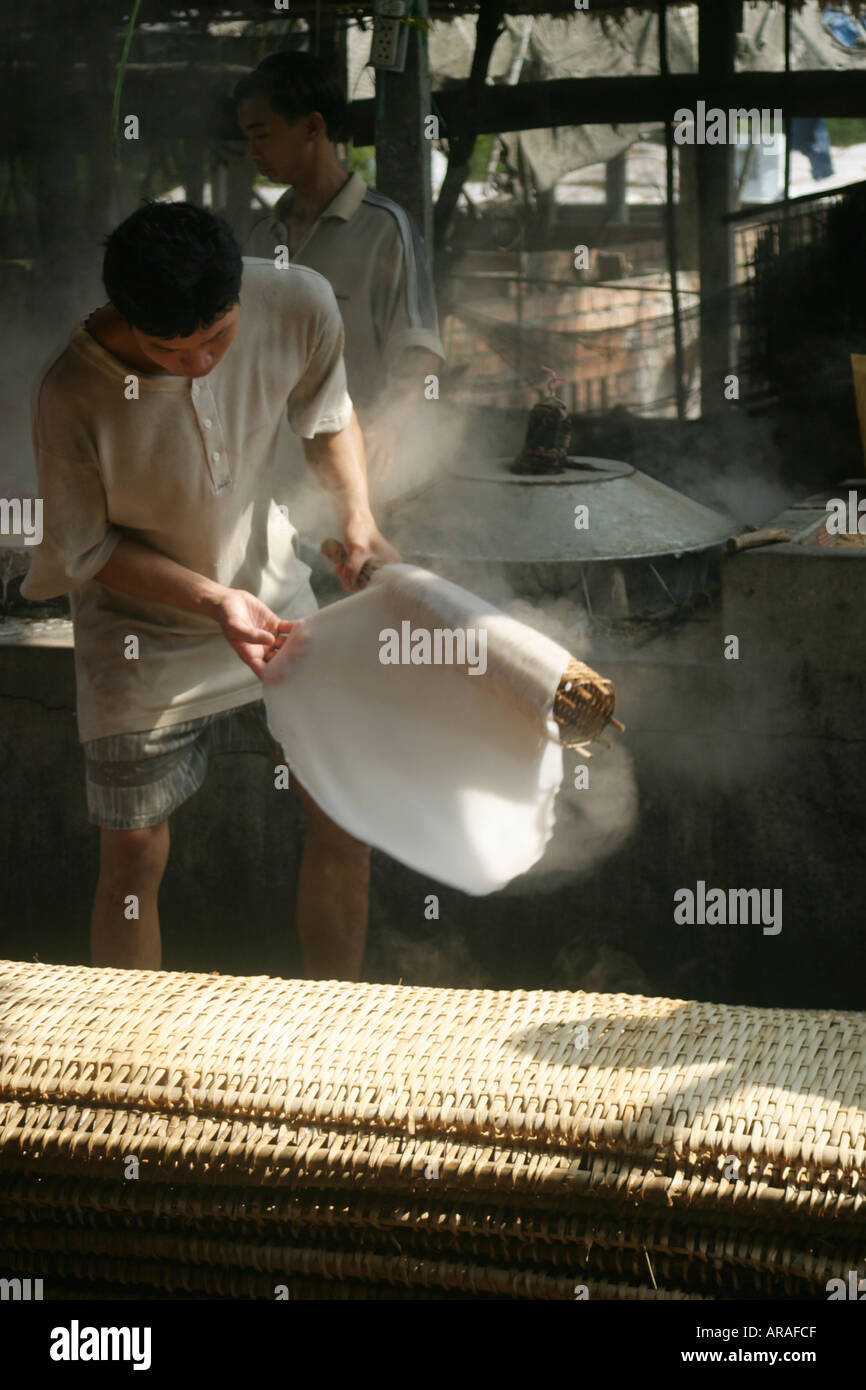 Making rice paper Mekong Delta Vietnam Stock Photo - Alamy