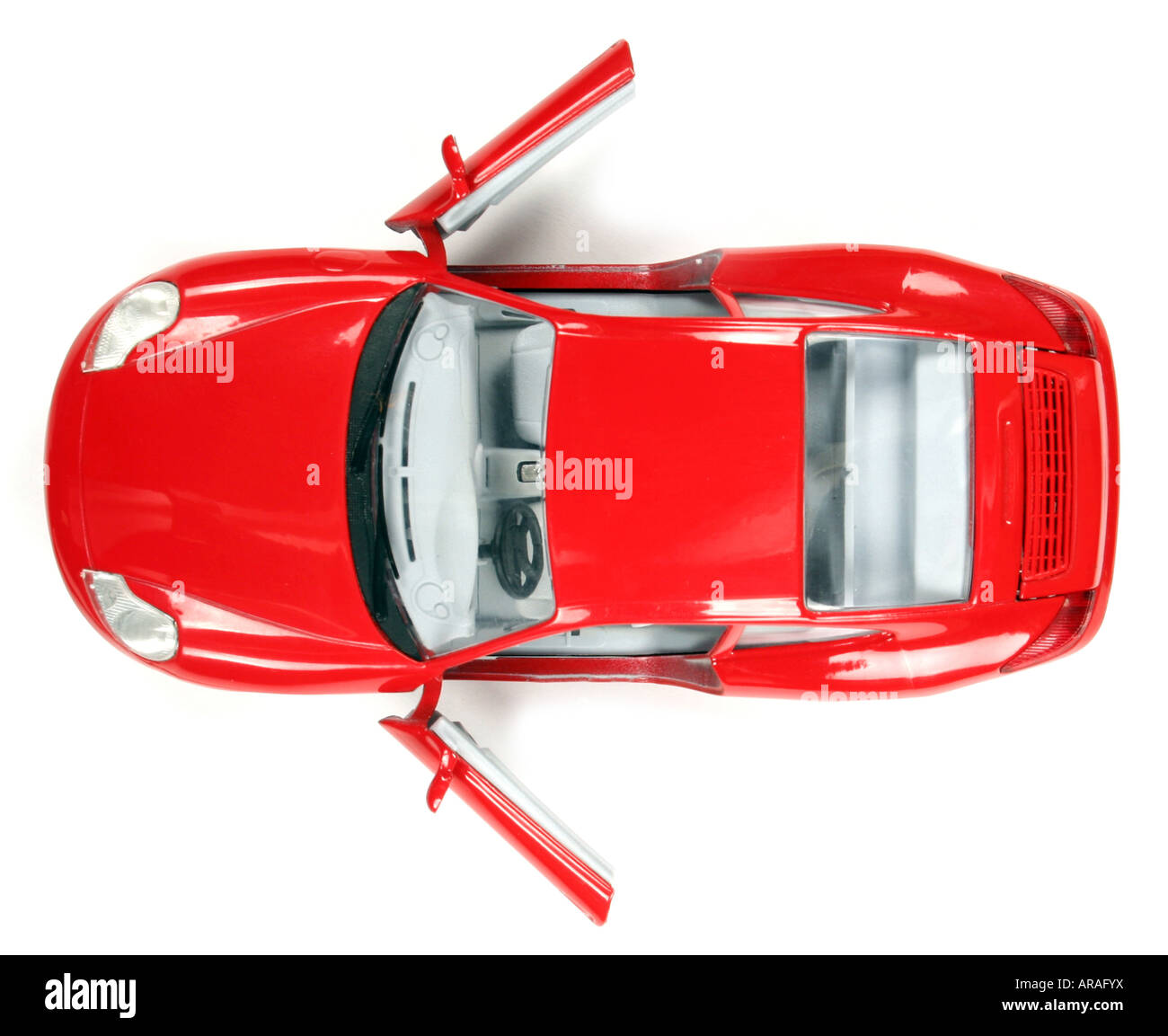 Red car isolated on white. Open doors Stock Photo - Alamy
