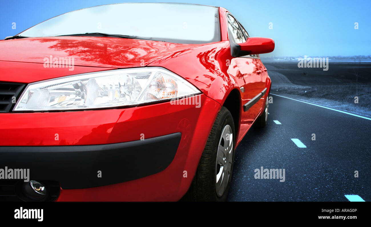 Red Sport Car on a highway Stock Photo - Alamy