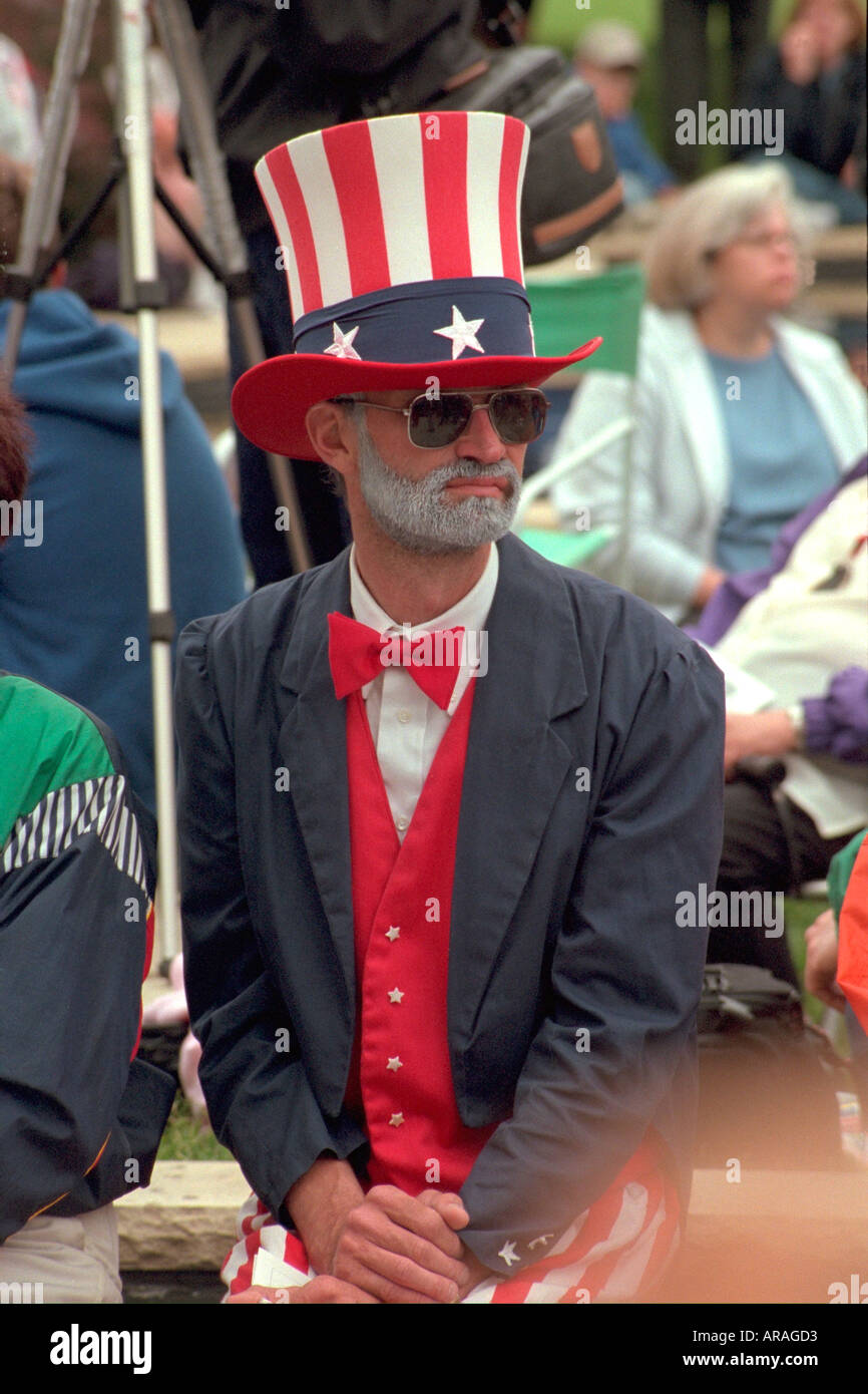 Patriotic Uncle Sam age 55 observing Memorial Day. St Paul Minnesota MN ...