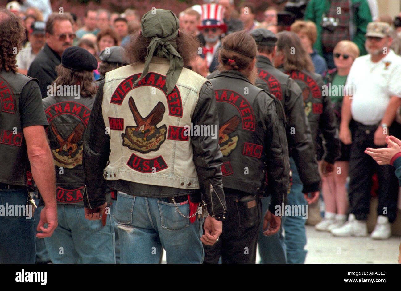 Biker Vietnam honor guard veterans age 55 walking in Memorial Day ...