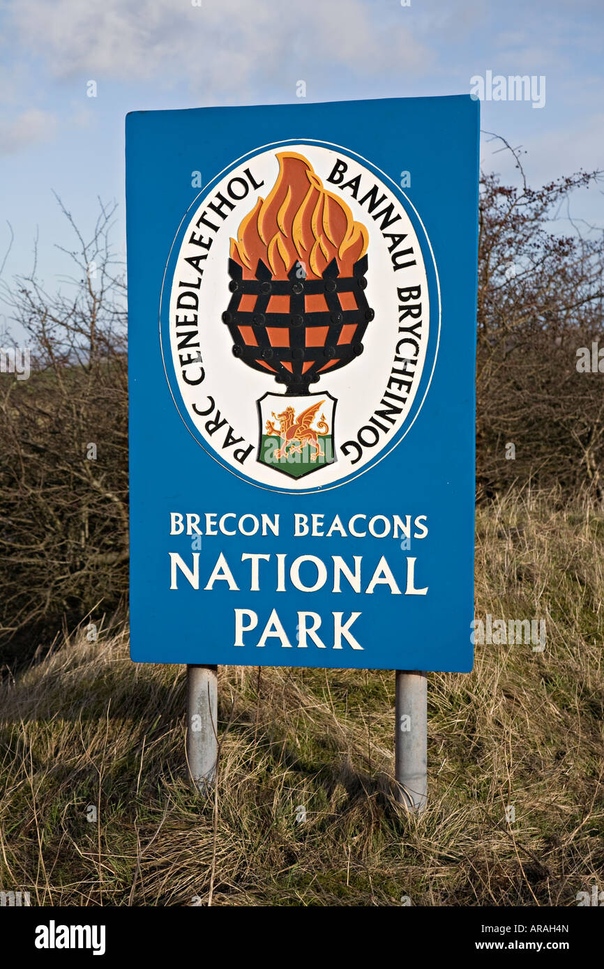 Brecon Beacons national park sign Wales UK Stock Photo - Alamy