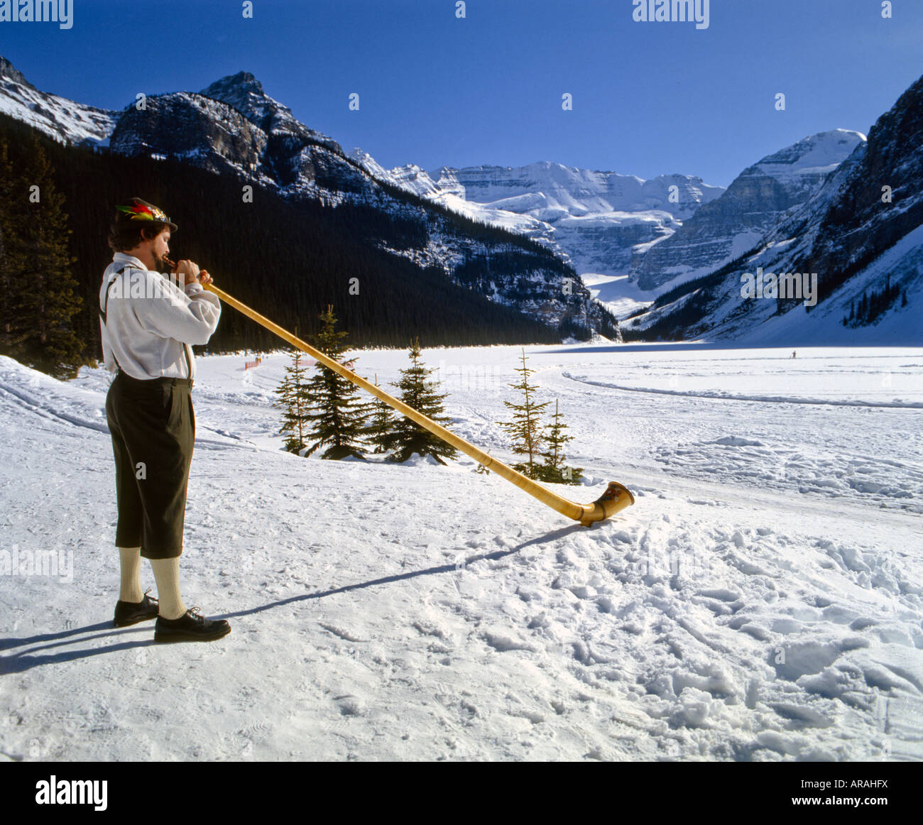 Alpenhorn Alpen Horn Player at Lake Louise In Alberta; Canada Stock ...