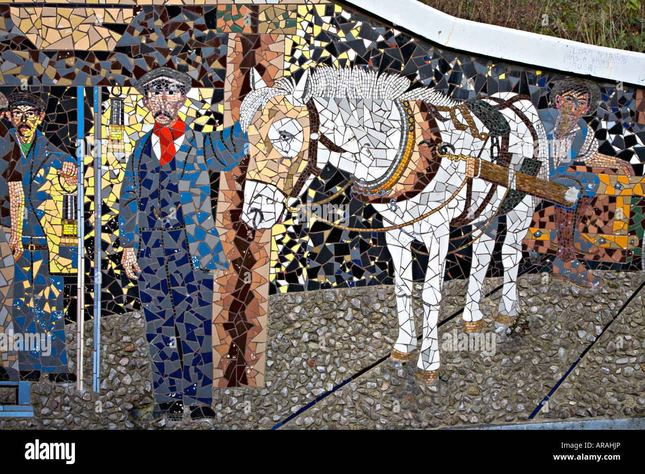Mining scene of local life in mural in pedestrian underpass made from ...